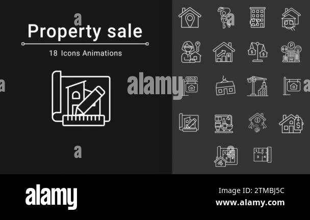 Property sale white line animations. Real estate business. Home ...