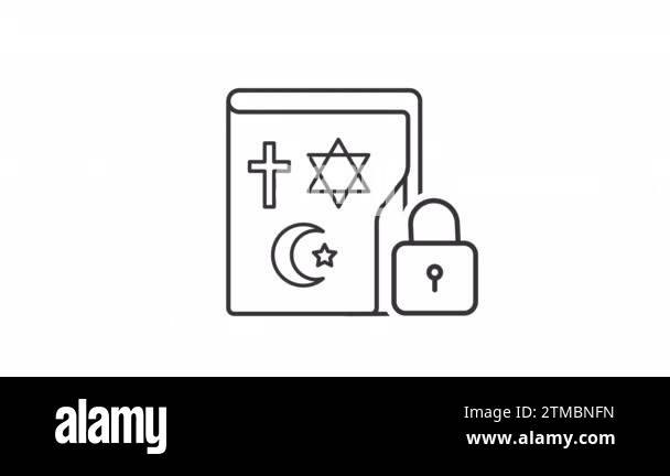 Animated religion data linear icon. Religious beliefs information ...