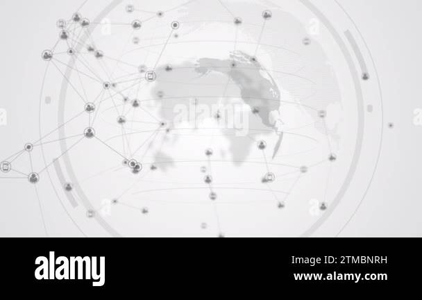 Rotating globe of the world with icons of internet users and gadgets. Technology of connecting ...