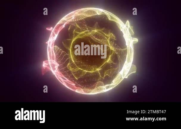 A round glowing sphere with small flying particles. It is as if energy ...