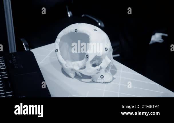 Man with 3d scanner 3d scanning prototype human skull printed on 3d ...