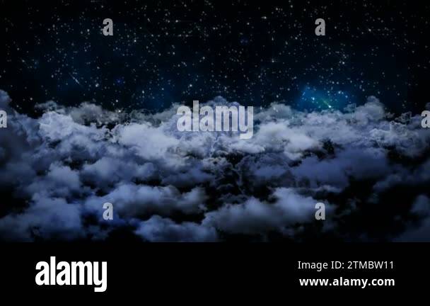 Seamless 3d animation of aerial view of cloudy night sky with clouds ...