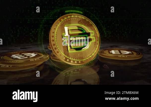 Dai ETH stablecoin cryptocurrency golden coin turning. camera rotates ...