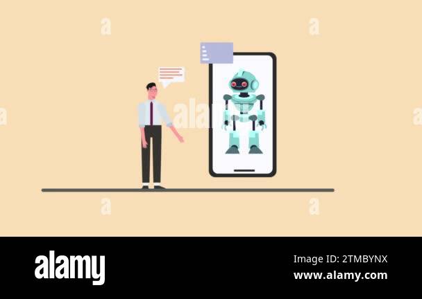 Chat bot robot interacting with man on smartphone, robot, virtual ...