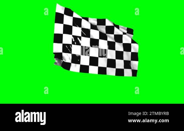 Waving checkered flag animation with green screen, sports, black and ...