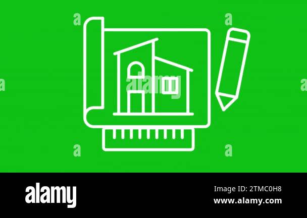 House project white line animation. Architecture plan. Construction ...