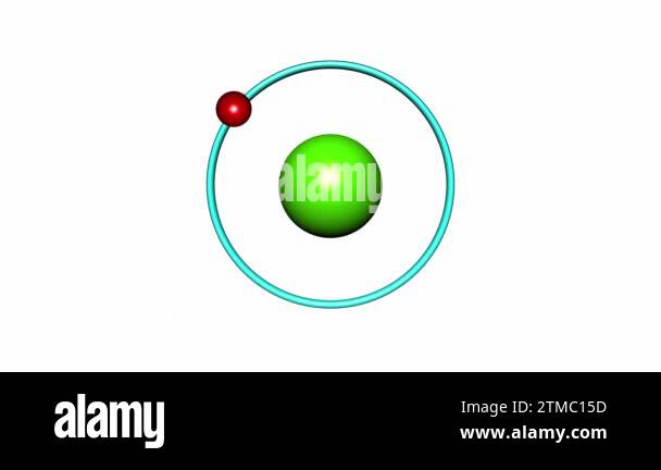 Hydrogen atomic level rotating nucleus 4k animation on white background ...