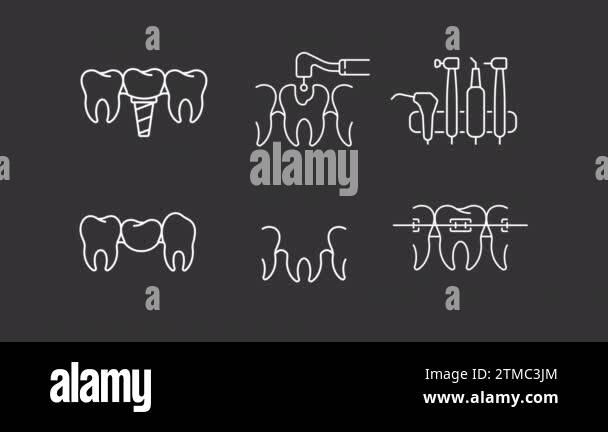 Animated treatment white line icons. Dental surgery and treatment. Loop ...