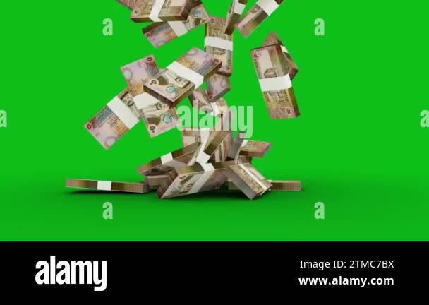 3d animation of stacks of 50 Jordanian Dinar notes falling on ...