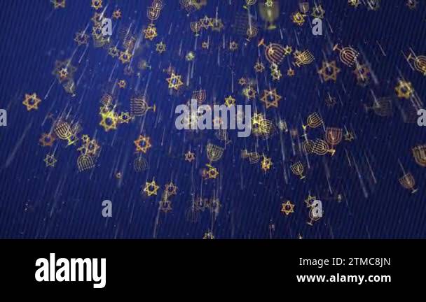 Rotate golden Jewish Star of David and Menorah. Symbols of Israel and ...