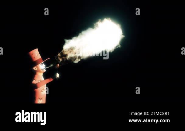 3D animated cartoon fire breathing on an isolated black background is a ...