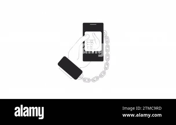 Telephone dependence bw animation. Animated handcuffs and phone 2D flat ...