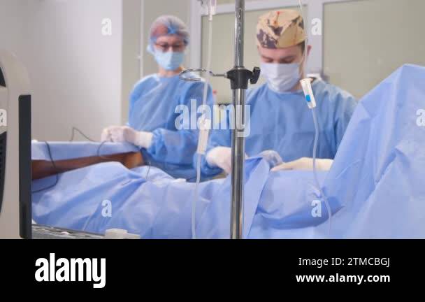 Surgical operation on leg veins, endovenous ablation, sclerotherapy, as ...