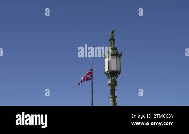 British flag and an original lamp post on London Bridge in Lake Havasu ...