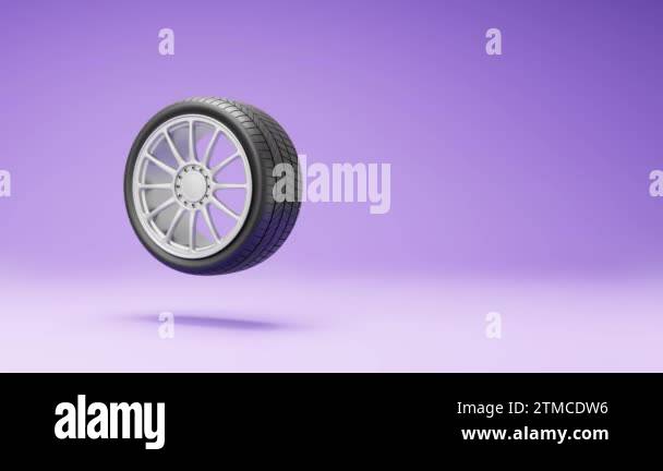 One Car Wheel Spinning on a Studio Purple Background, Seamless Loop 3D ...