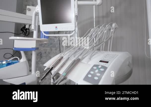 Concept dentists room office. Close-up of various dental instruments ...
