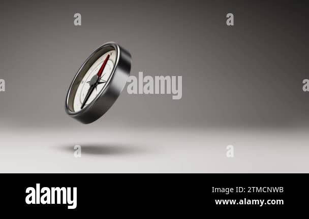 Metallic Compass with Red Magnetic Needle Pointing Toward the North ...