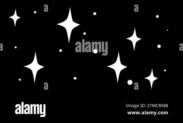 White animated shining cosmic star and sparkle shapes on black ...