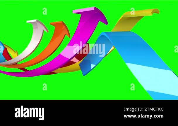 Varicolored 3D arrows move on green screen, CG animation, seamless loop ...