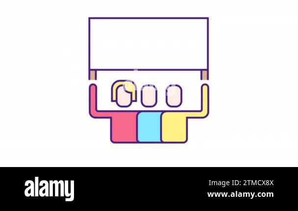 Strike color icon animation. Group of people holding poster. Fight for ...