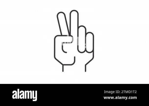 Hello sign white line icon animation. Showing v-gesture. Saying hi ...