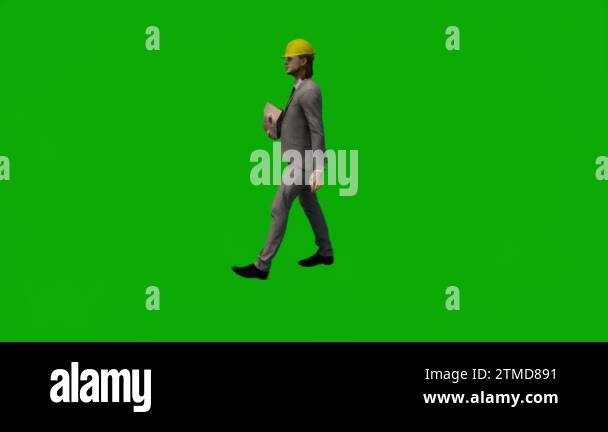 3d male contractor engineer animated on green screen talking walking ...