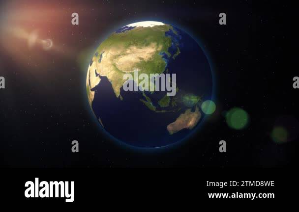 Earth from space turning spinning globe world blue marble satellite map ...