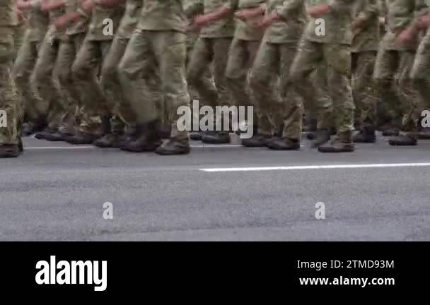 Military men marching in the parade. Soldiers legs. Boots forces and ...