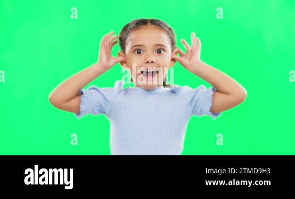 Green screen, face and child with tongue out, crazy and comic, silly or goofy on mockup ...