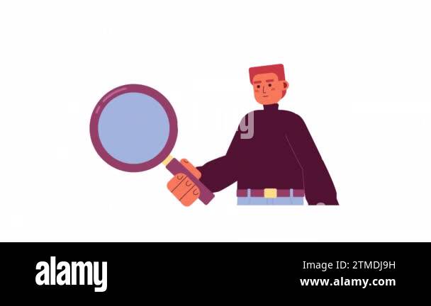 Animated bug tester. Man with magnifying glass. Finding mistakes in ...