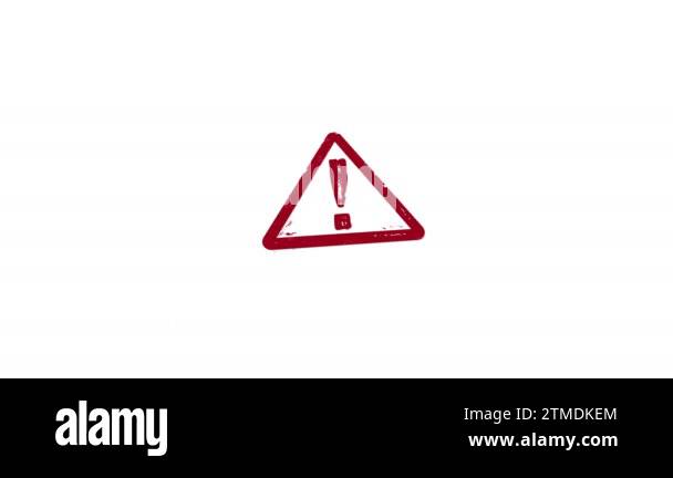 Alert stamp and hand stamping impact isolated animation. Danger alarm ...