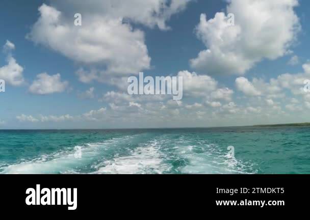 Footprint on the water from a motor boat. Motor Boat sails on water ...
