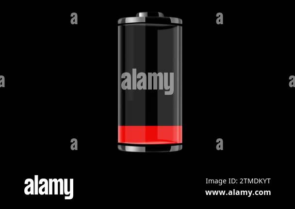 Vertical Battery Filling 4K Animation with Black Background. Glass ...