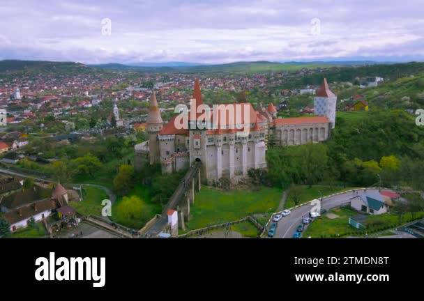 Aerial footage of the Hunedoara Castle in Romania. Video was shoot from ...