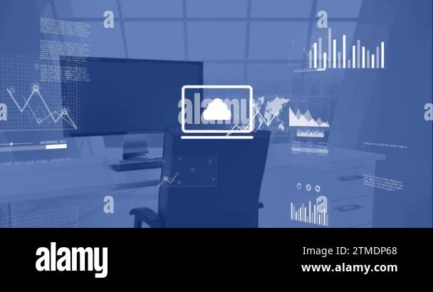 Animation of multiple graphs, map, computer language over unoccupied ...