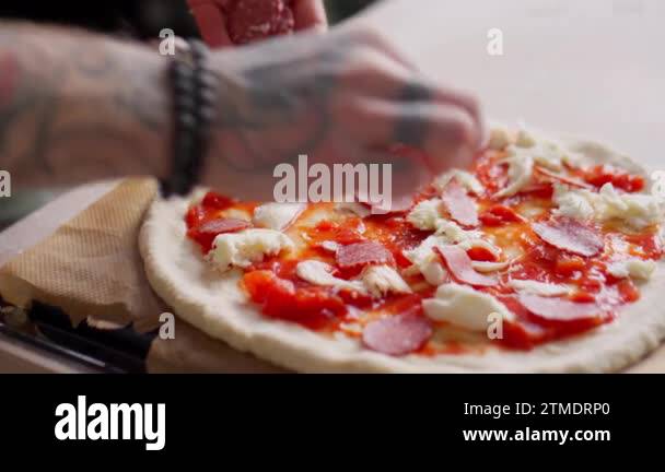 Homemade pepperoni mozzarella tomato sauce pizza Stock Videos & Footage ...