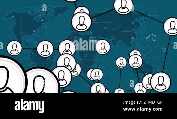 Animation of connected icons over circuit board pattern and shape on ...