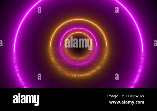 Circle Shaped Figures Neon Tunnel Yellow and Pink Wallpaper Background. Good for music edits ...