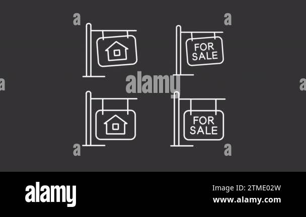 Animated lawn signs white line icons. Real estate agent. Property for ...