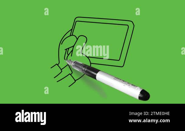 Draw close view of modern electric device working tablet in rectangle ...