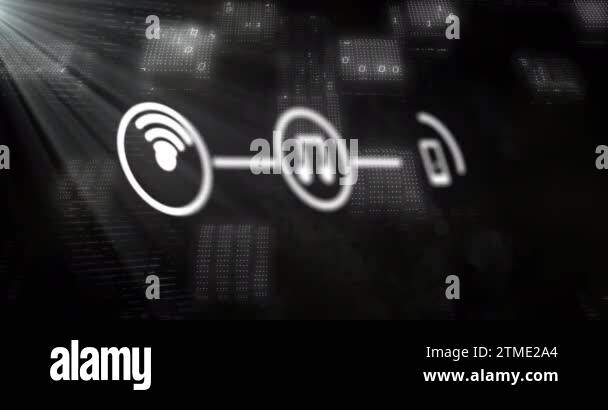 Animation Of Icons Connected With Lines Over Binary Codes And