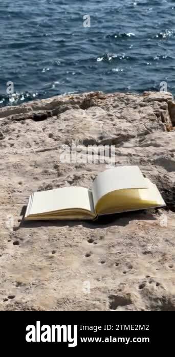 Wind Flipping Notebook Pages on Sea background. High quality FullHD ...