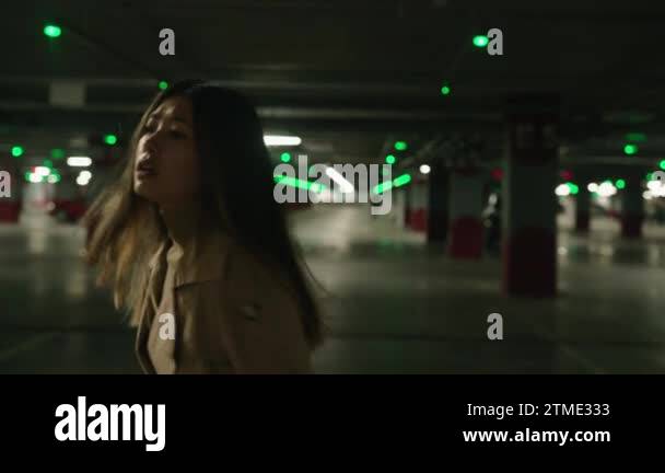 Scared woman stressful Asian chinese girl hiding from dangerous threat ...