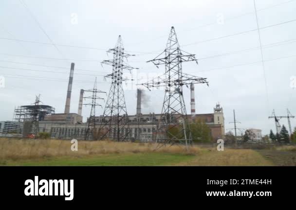 Thermal power plants. Old dirty power from high-voltage lines, the ...