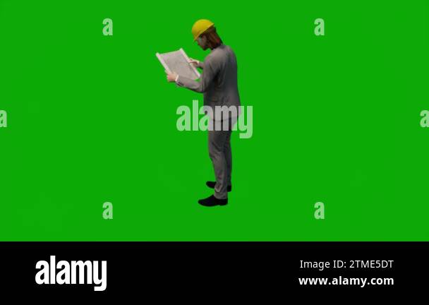 3d male contractor engineer animated on green screen talking walking ...