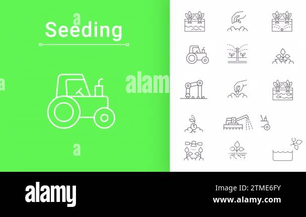 Seeding icon animation set. Animated line agricultural equipment ...