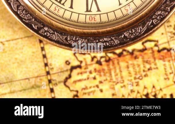 Vintage clocks on the map. Old world map in 1565 Stock Video Footage ...