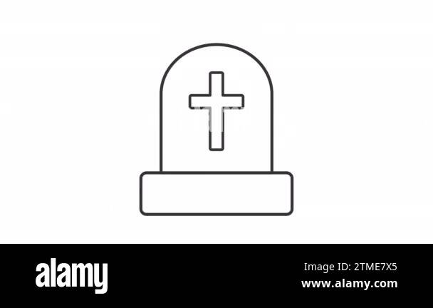 Animated gravestone linear icon. Headstone at cemetery. Burial ...
