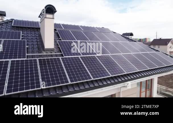Video footage of photovoltaic solar panels on roof of residential ...