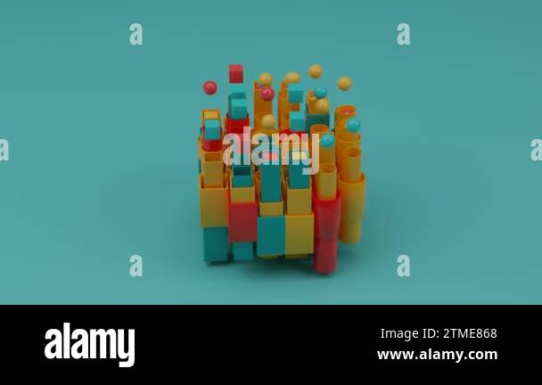 Loop 3d animation of a set of many round and square pipes and balls ...